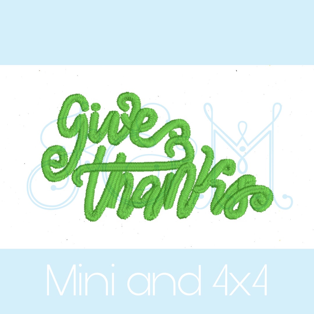 Give Thanks Curly Script Typography Satin Stitch Vintage Style Machine ...