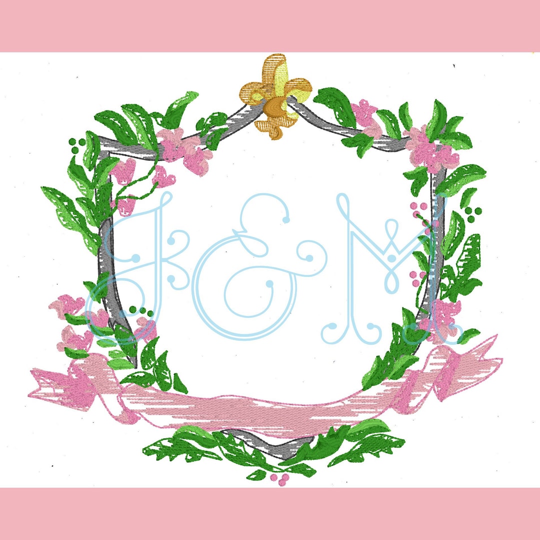 Floral Watercolor Shield Monogram Frame Embroidery Design - Etsy