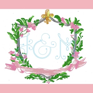 Floral Watercolor Shield Monogram Frame Embroidery Design - Etsy