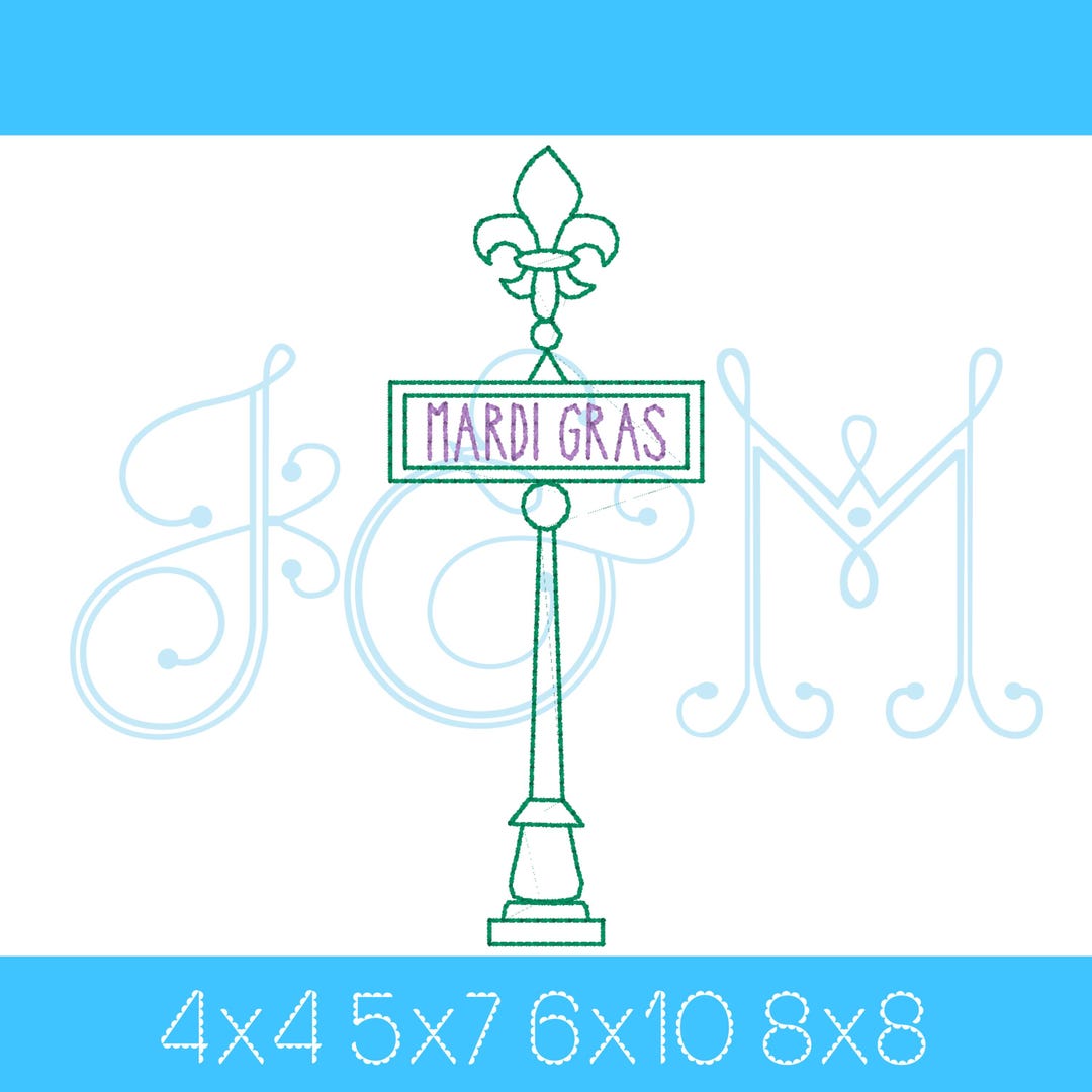 Mardi Gras Street Sign Two Color New Orleans Quick Bean Stitch Outline ...
