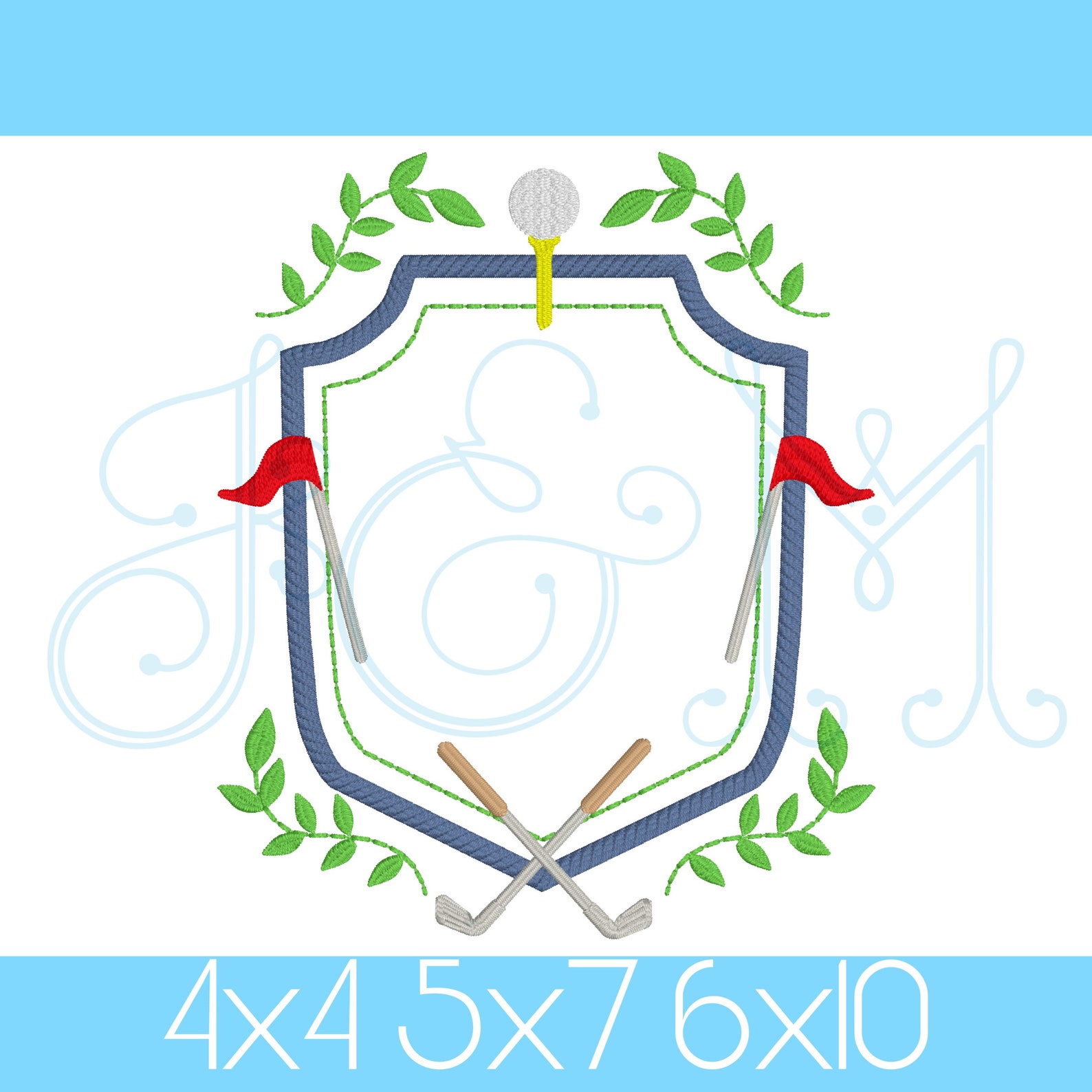 Golf Tournament Monogram Frame Crest Shield Satin and Fill Stitch ...