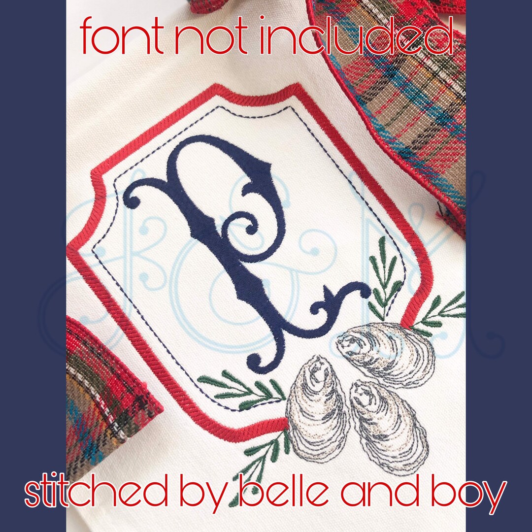 Oyster Crest Monogram Frame Border Bean Stitch Quick Stitch Vintage ...