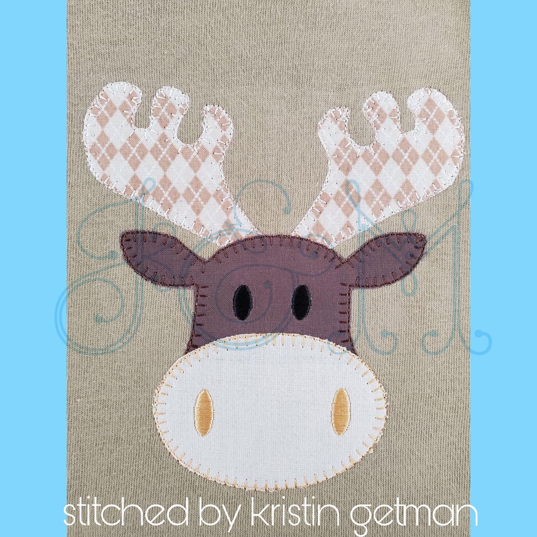 Moose Head Face Simple Blanket Stitch Applique Vintage Style Machine ...