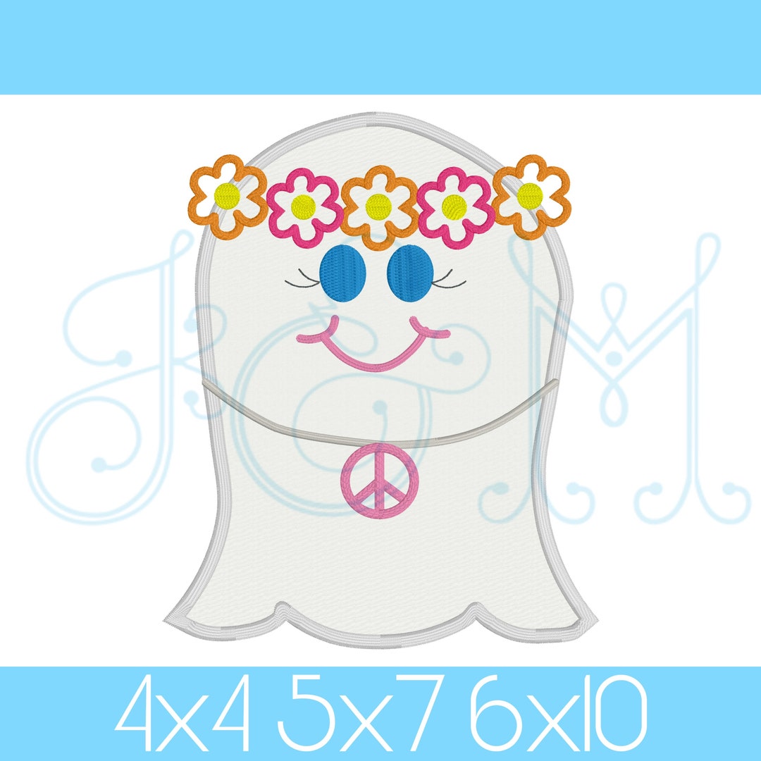 Hippie Girl Ghost With Flower Headband and Peace Sign Necklace Classic ...