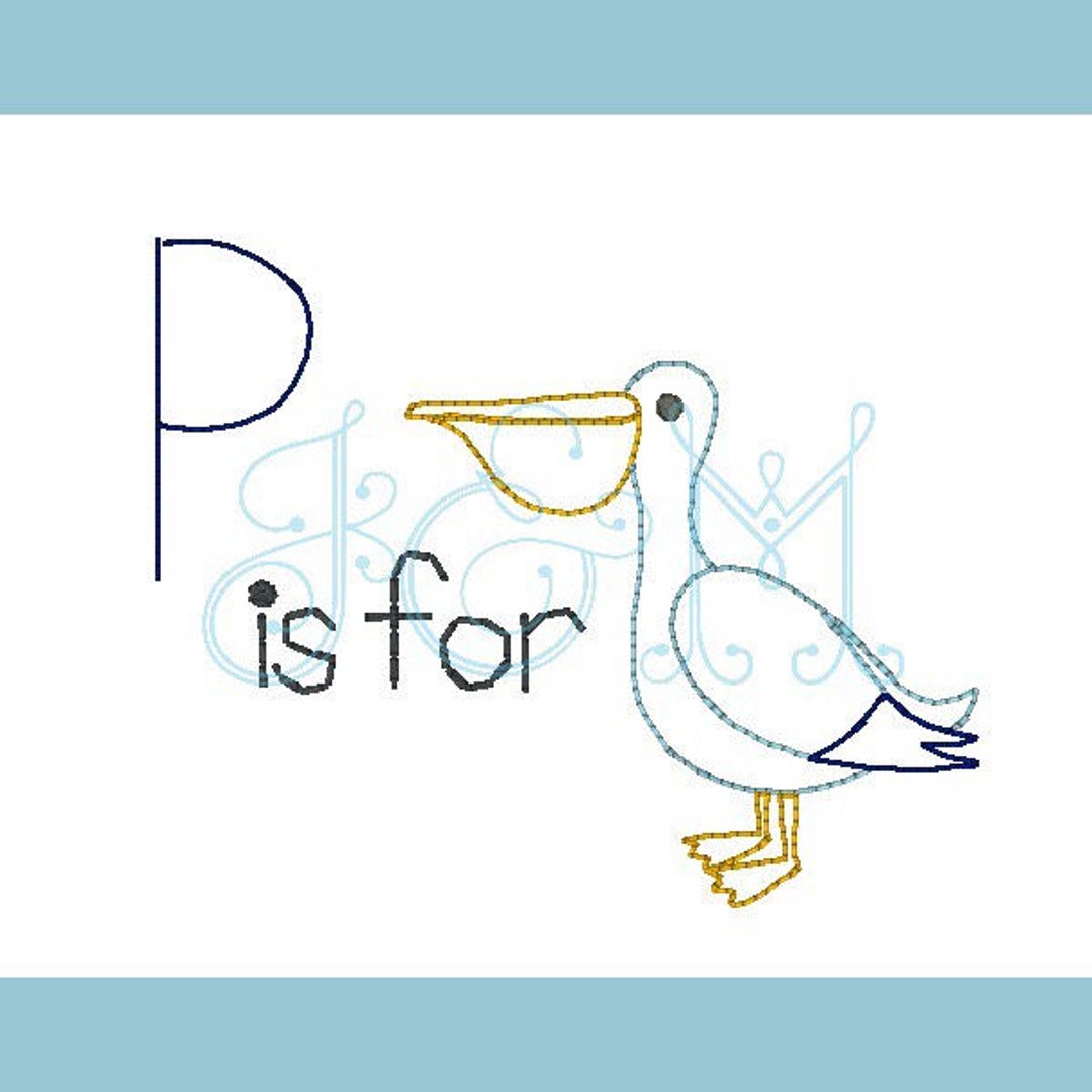 P is for Pelican Alphabet Vintage Style Embroidery Design - Etsy
