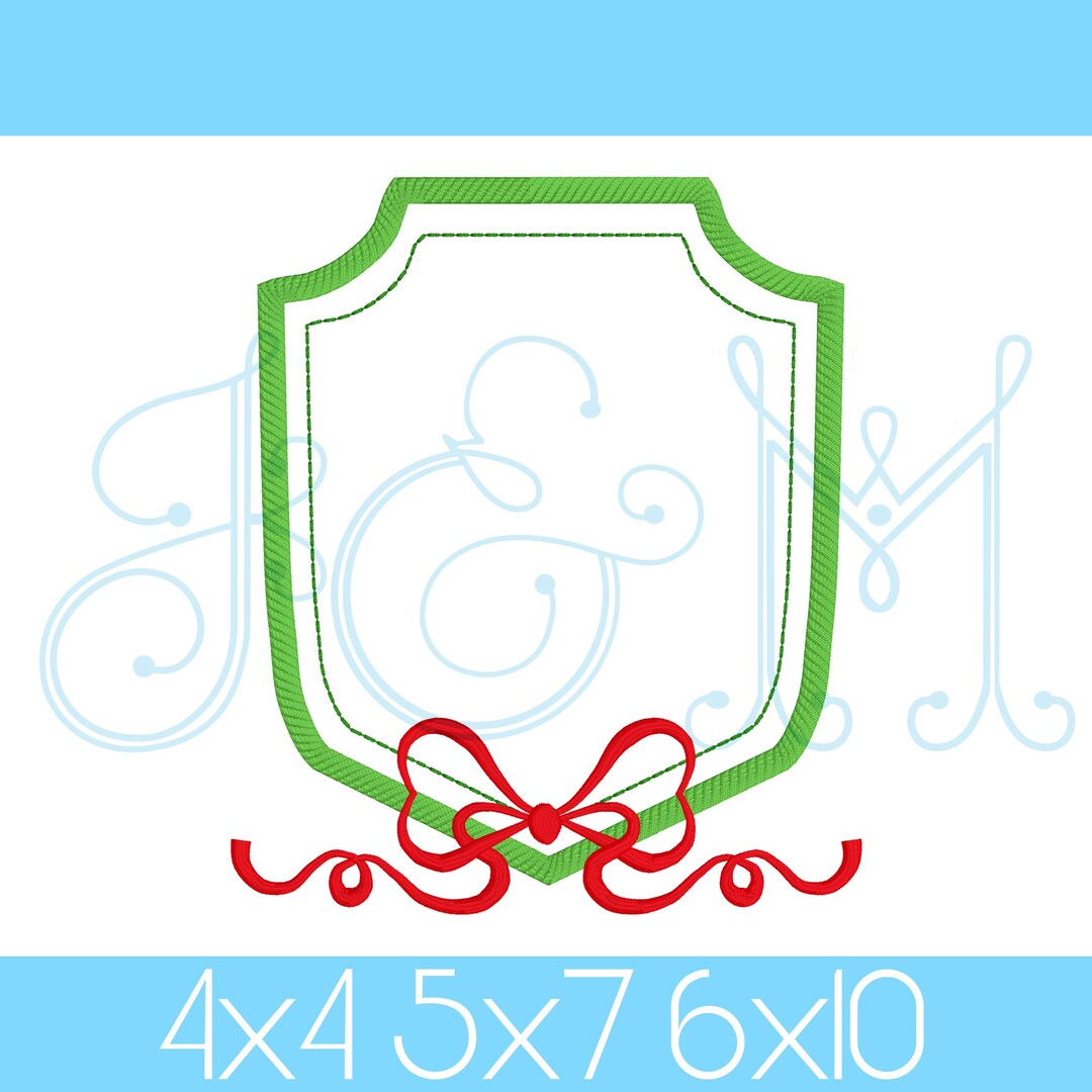 Noel Bow Bottom Monogram Crest Frame Satin Stitch Border Vintage Style ...