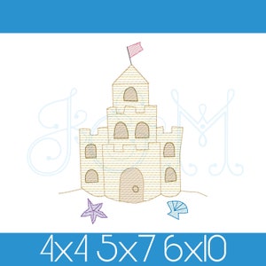 Simple Sand Castle Starfish Shell Sketch Fill Bean Stitch Running ...