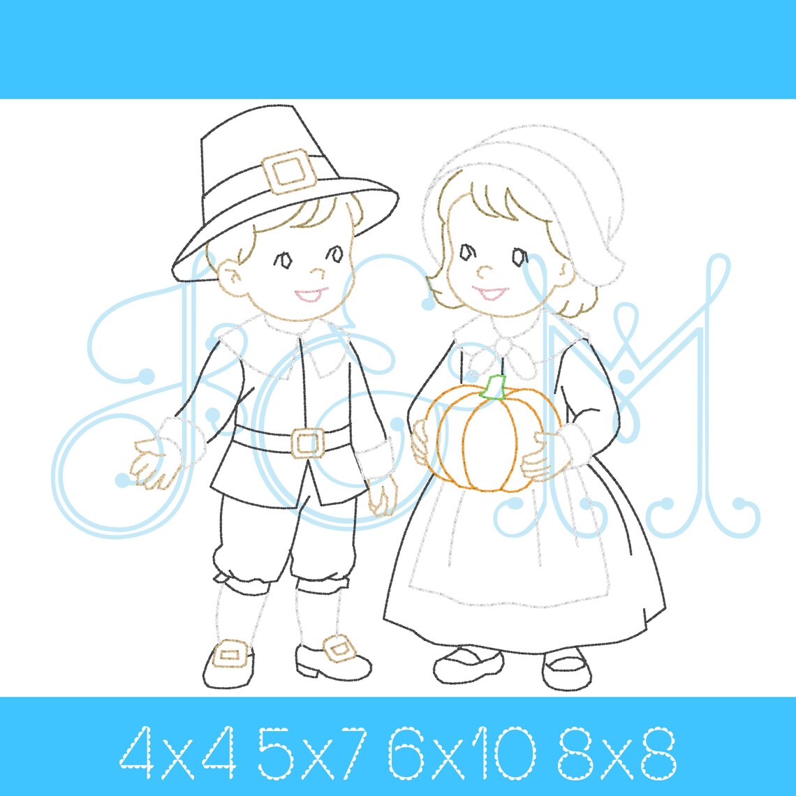 Vintage Pilgrim Thanksgiving Children Machine Embroidery Design ...