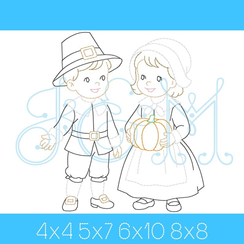Vintage Pilgrim Thanksgiving Children Machine Embroidery Design ...