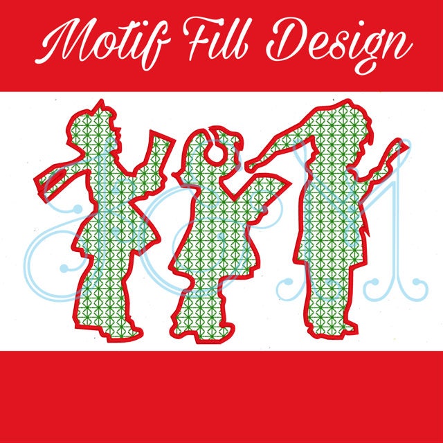 Christmas Carol Kids Silhouette Vintage Style Motif Fill Machine ...