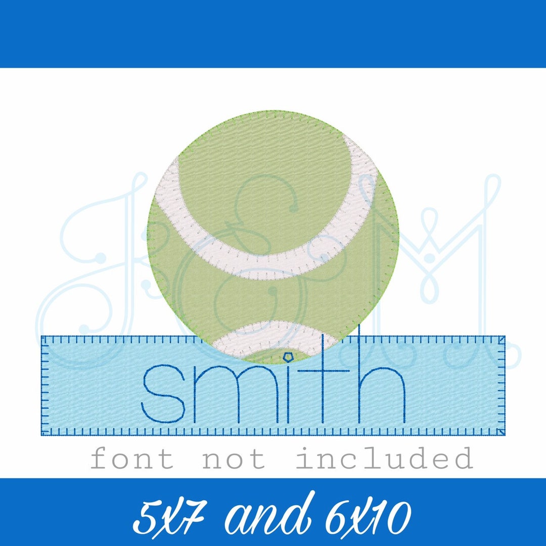 Tennis Ball With Name Plate Rectangle Blanket Stitch Applique Vintage ...