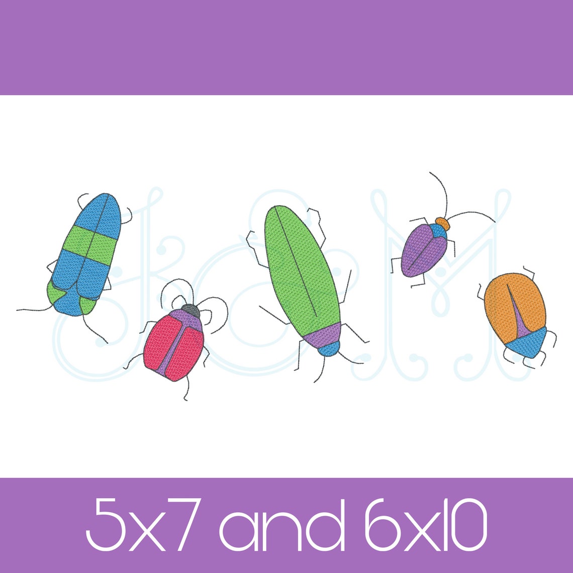 Beetle Bug Scatter Line of 5 in a Row Sketch Fill Bean Stitch - Etsy