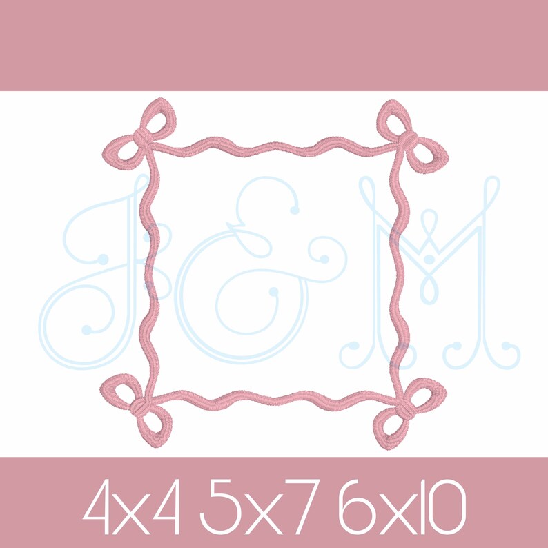 Simple Corner Bow Box Square Monogram Frame Satin Stitch Heirloom Style ...