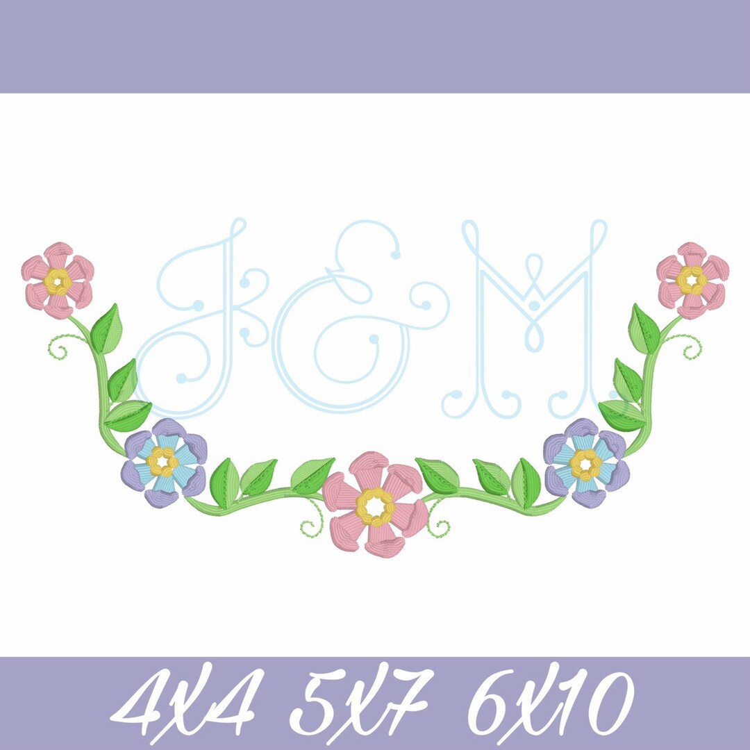 Bali Floral Swash Wreath Monogram Frame Satin Stitch Border Vintage ...