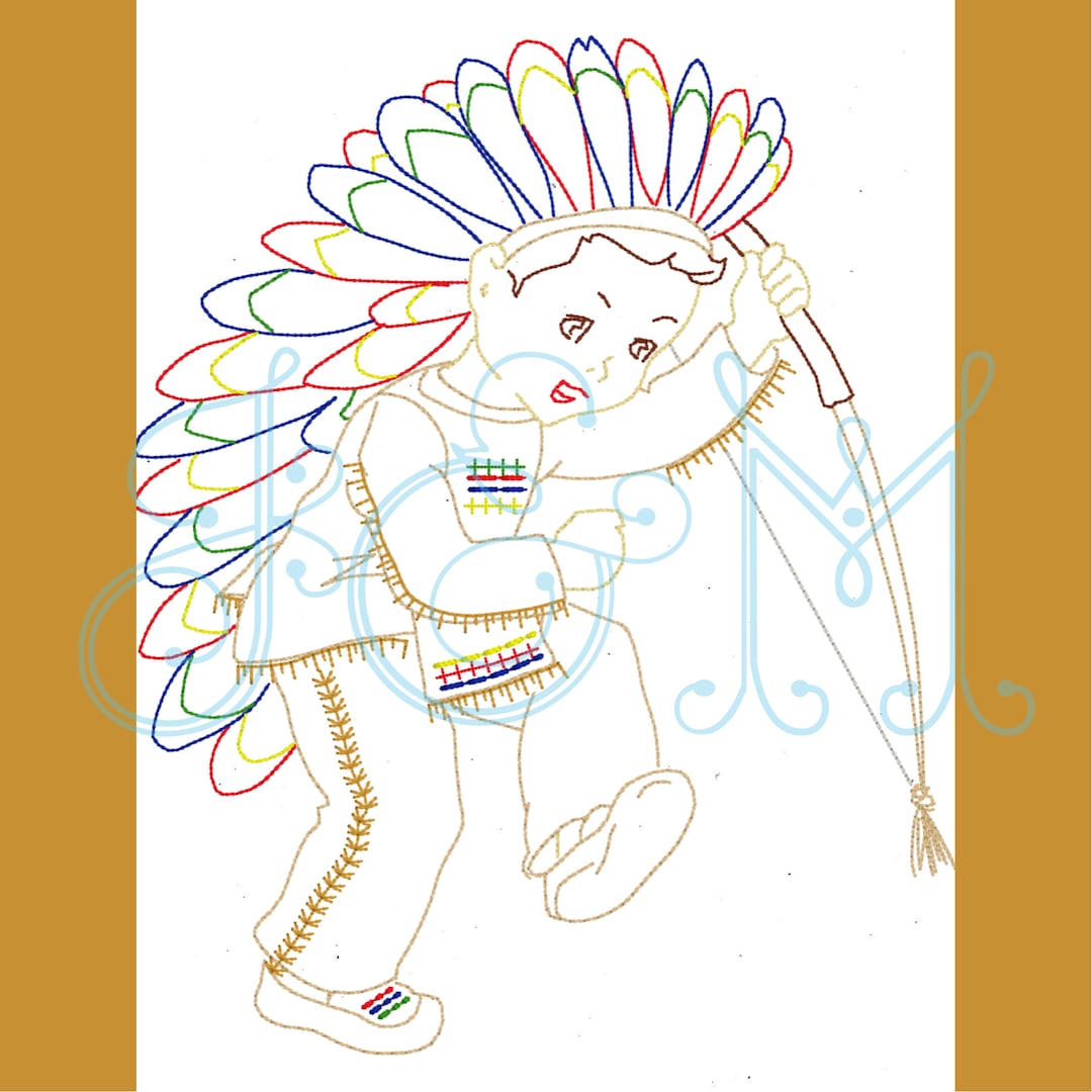 Little Indian Chief Vintage Stitch Thanksgiving Machine Embroidery ...
