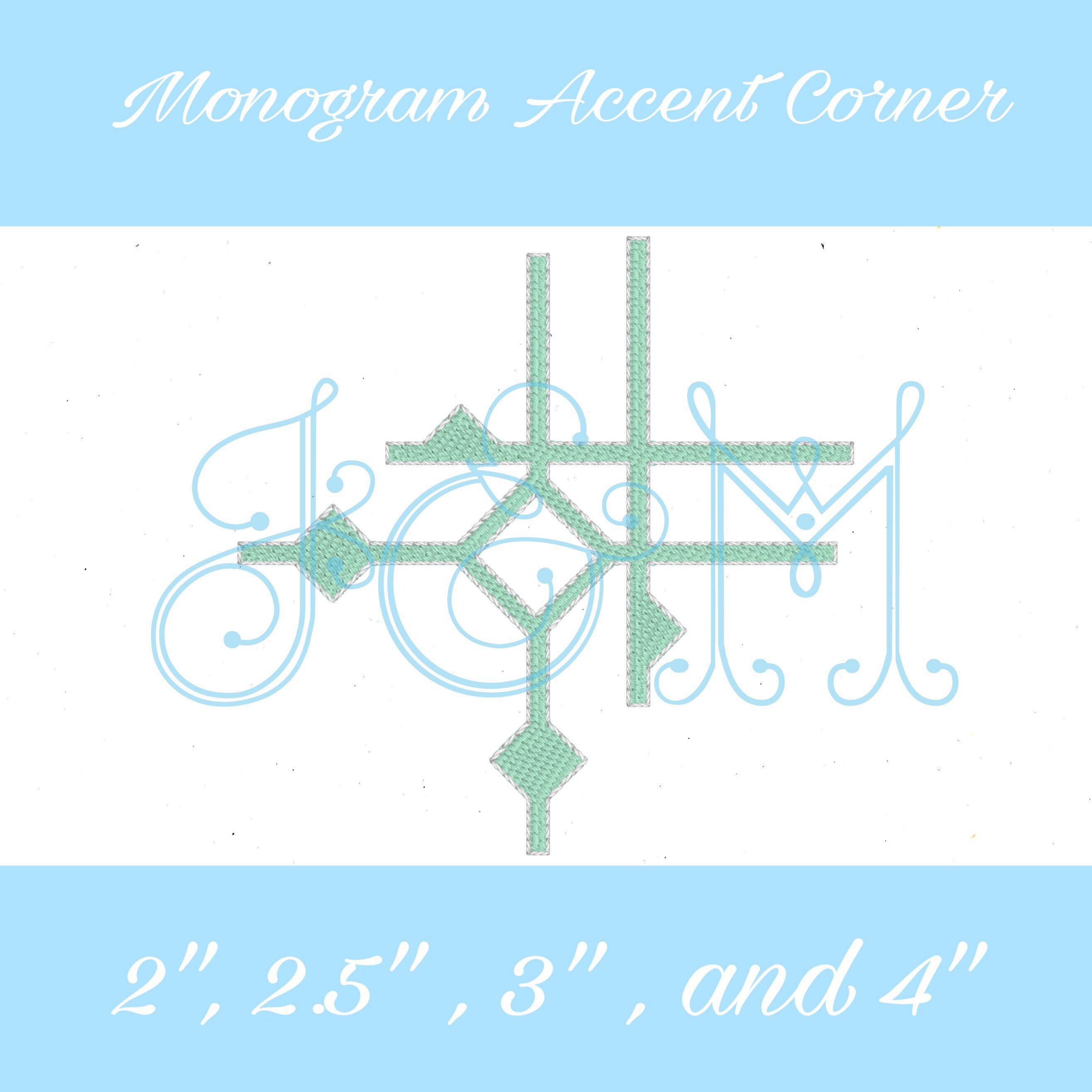 Geometric Monogram Accent Corner Fill Stitch Embroidery Design | Etsy