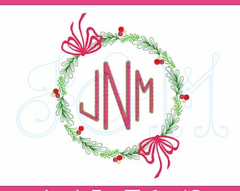 Christmas Mistletoe and Berry Monogram Wreath Frame With Bow Machine ...