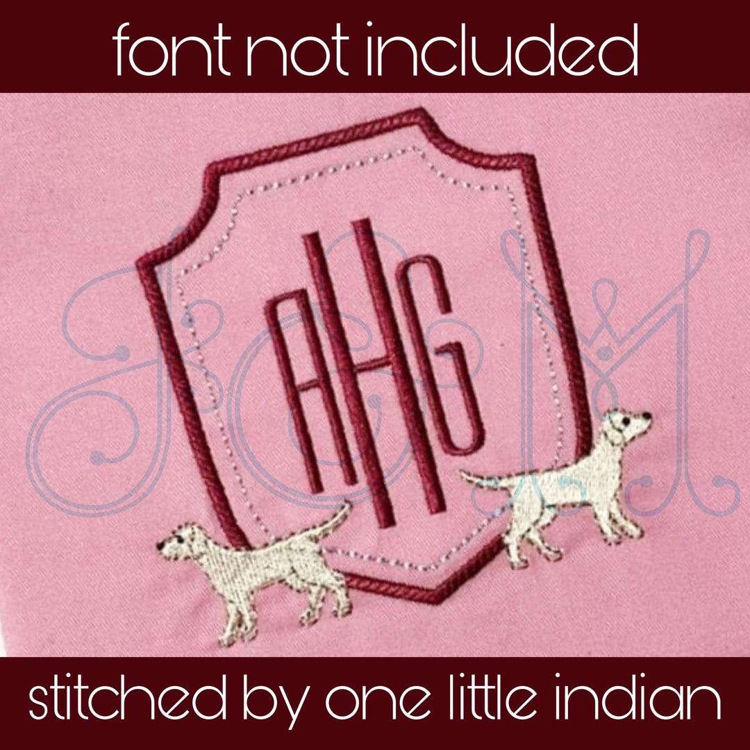 Simple Puppy Dog Lab Monogram Crest Frame Fill and Satin Stitch Vintage ...