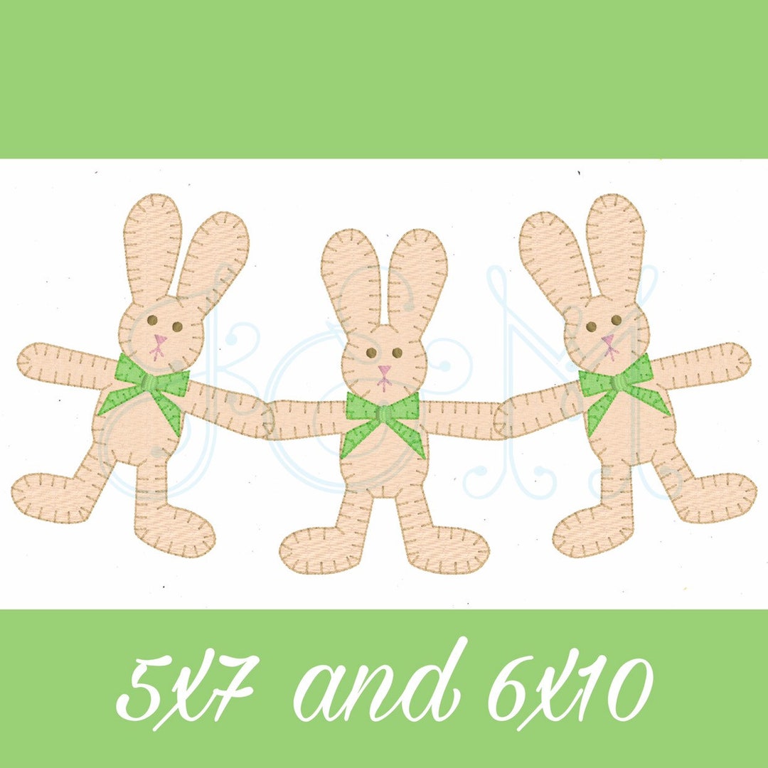 Easter Bunny Rabbit Paper Doll Chain Bunting Blanket Stitch Applique ...