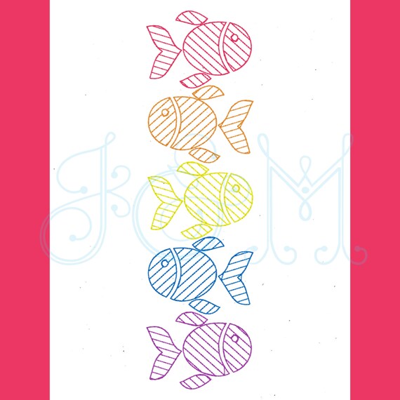 Rainbow Fish Sketch Stripe Embroidery Vertical Line Row - Etsy