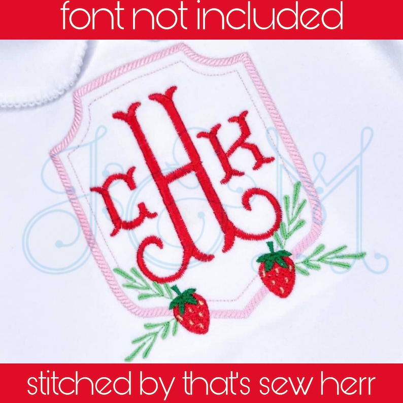 Strawberry Crest Monogram Frame Border Satin Stitch and Fill | Etsy