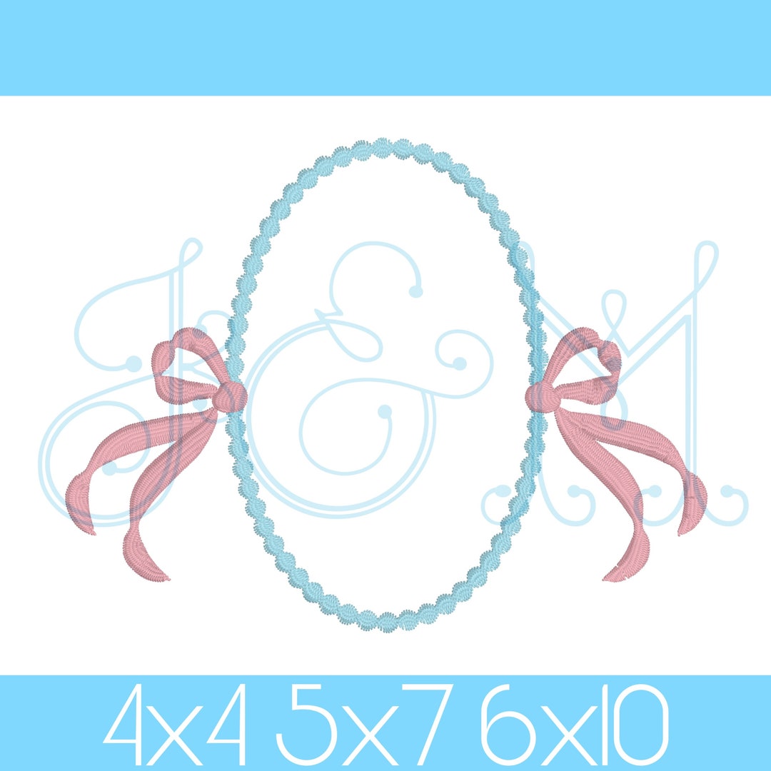 Oval Pearl Dot Edge Monogram Frame With Side Bows Monogram Wreath ...