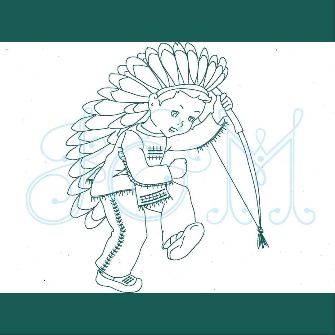 Little Indian Chief SINGLE COLOR Vintage Stitch Thanksgiving Machine ...