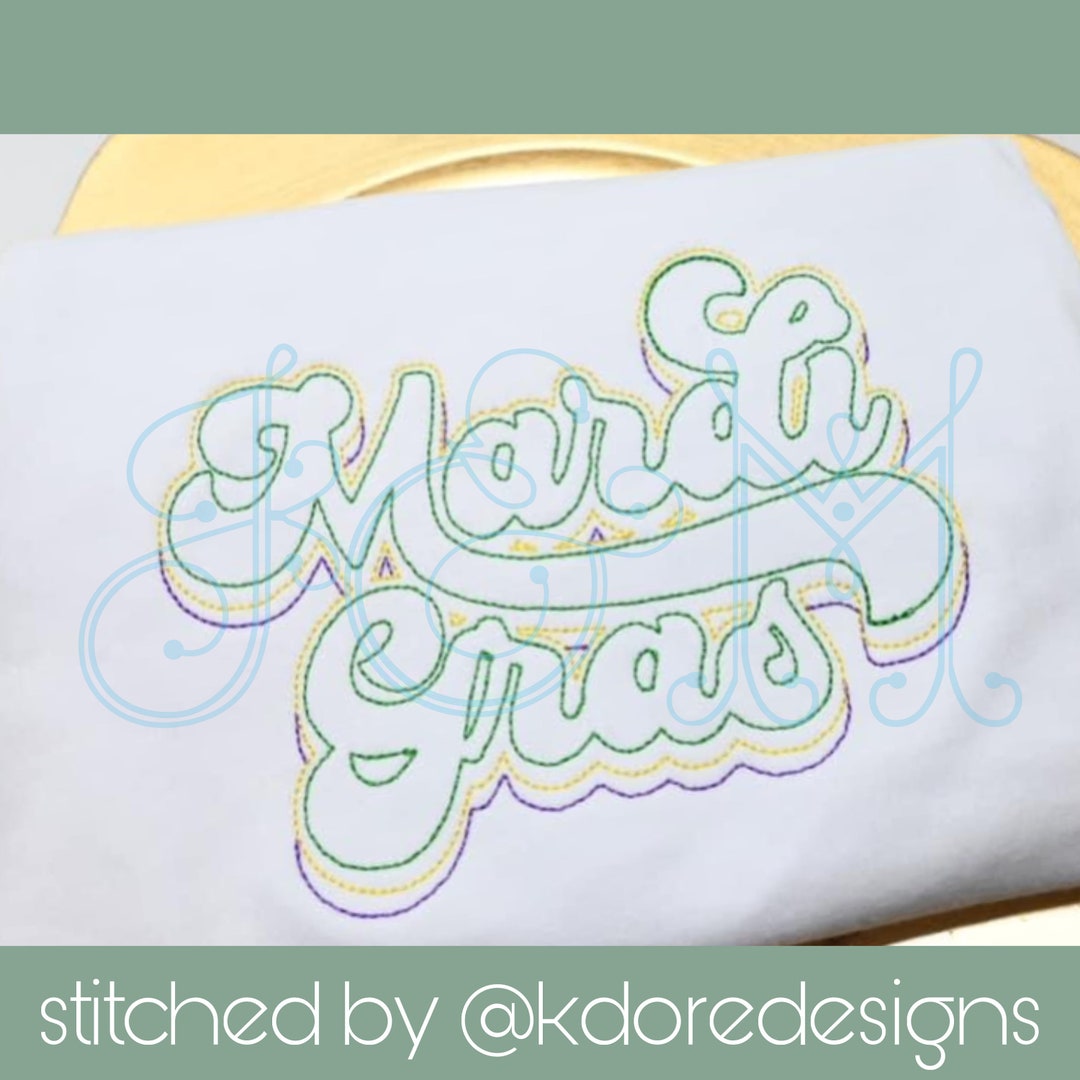 Mardi Gras Retro Wording Quick Stitch Running Bean Stitch Outline ...