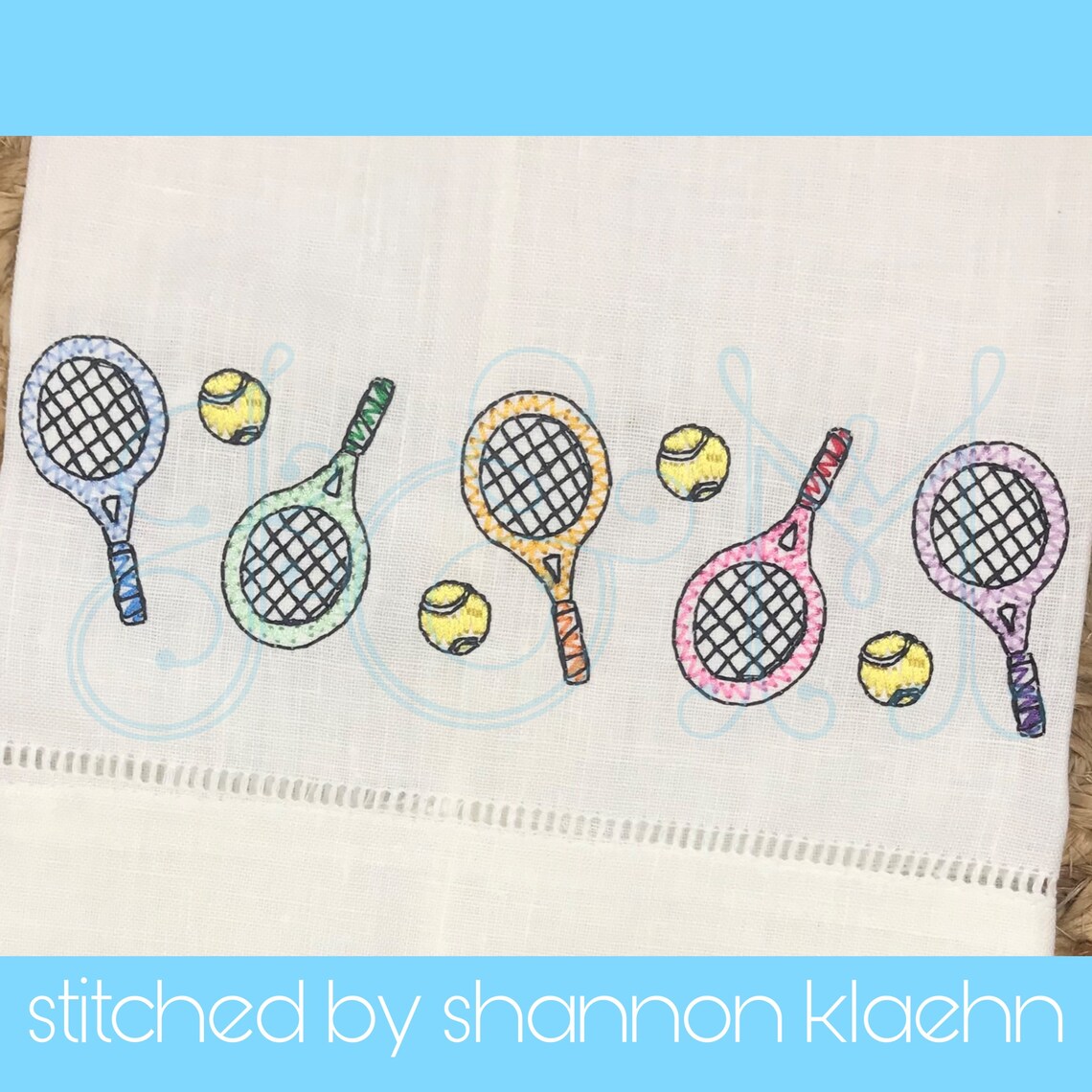 Tennis Racket and Ball Line of 5 Row Border Doodle Bean Stitch - Etsy