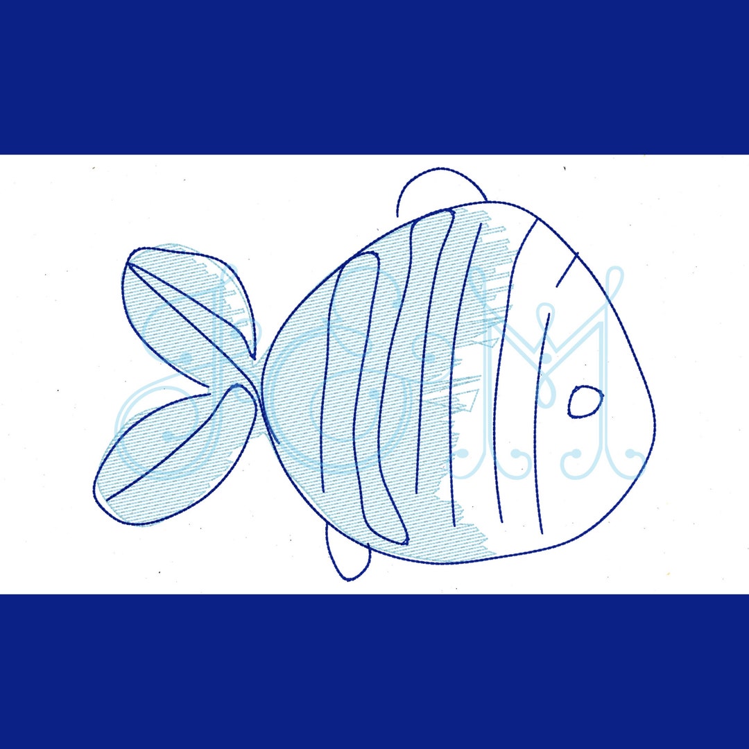 Doodle Fish Single Vintage Stitch Sketch Machine Embroidery Design - Etsy