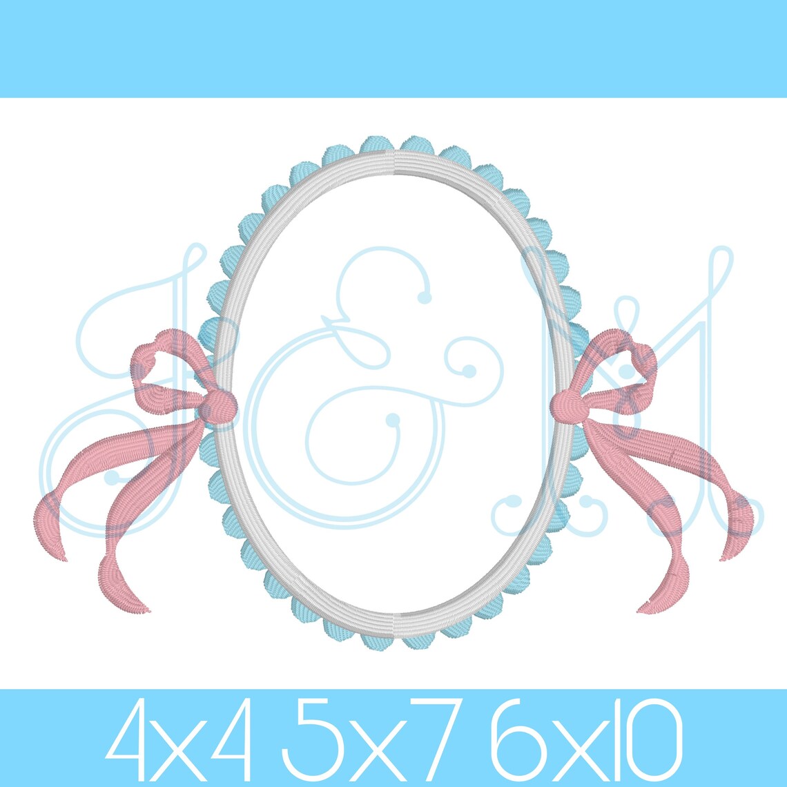 Oval Scallop Edge Monogram Frame With Side Bows Monogram | Etsy