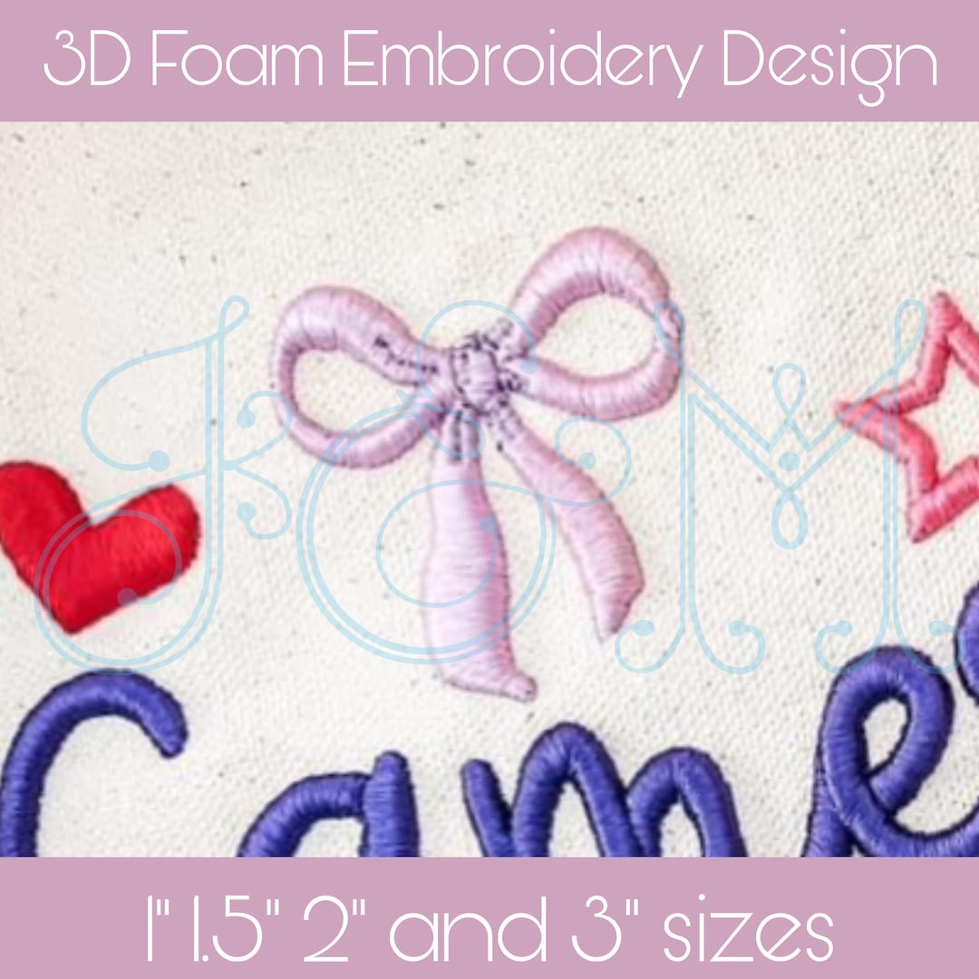 3D Puff Foam Bow Ribbon Mini Satin Stitch Monogram Add on Vintage Style ...