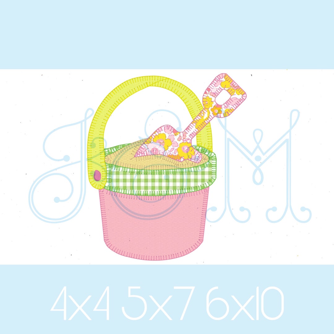 Sand Pail Bucket and Shovel Blanket Stitch Applique Vintage Style ...