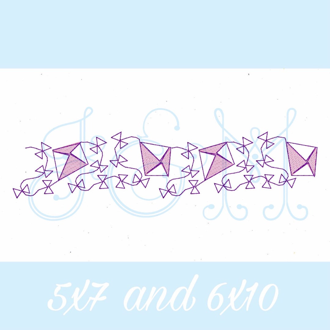 Continuous Stitch Kite Line With Sketch Fill Quick Stitch Vintage Style ...