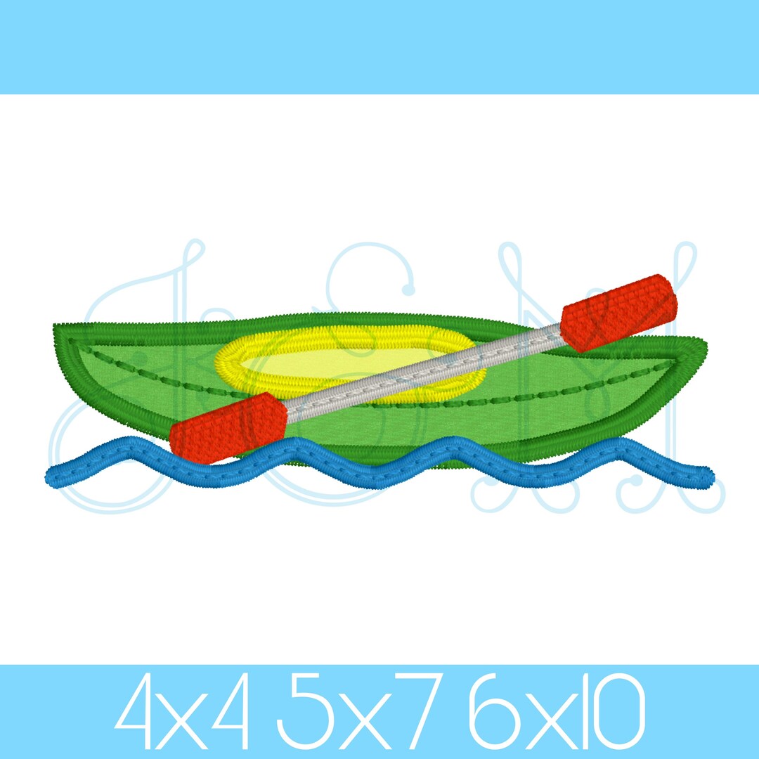 Kayak With Oar Paddles and Waves Classic Satin Stitch Applique Vintage ...