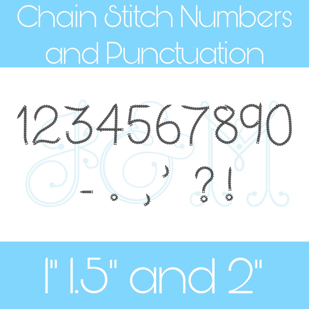 Chain Stitch Numbers and Punctuation Font Vintage Style Machine ...