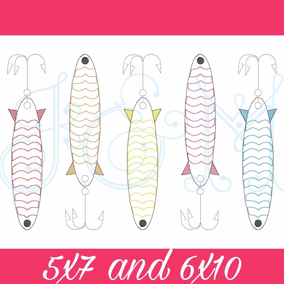 Striped Fishing Lure Line of 5 Sketch Bean Stitch Outline - Etsy