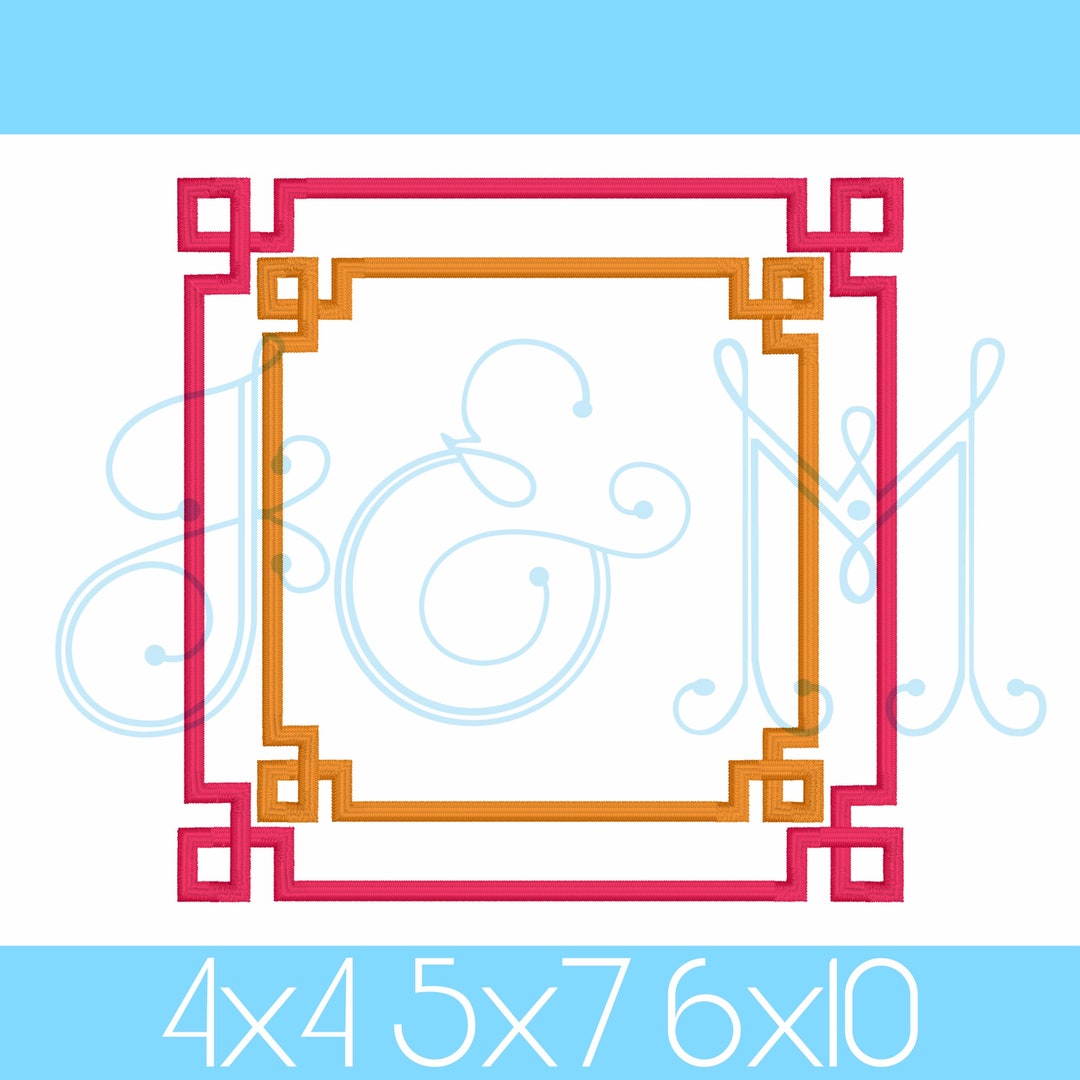 Double Greek Key Art Deco Square Satin Stitch Monogram Frame Vintage ...