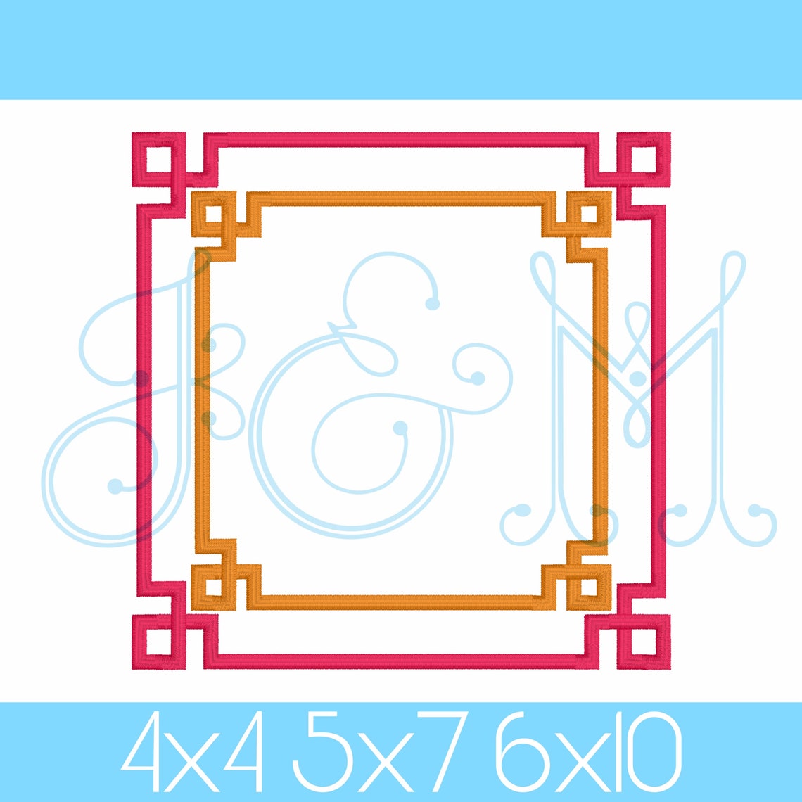 Double Greek Key Art Deco Square Satin Stitch Monogram Frame - Etsy