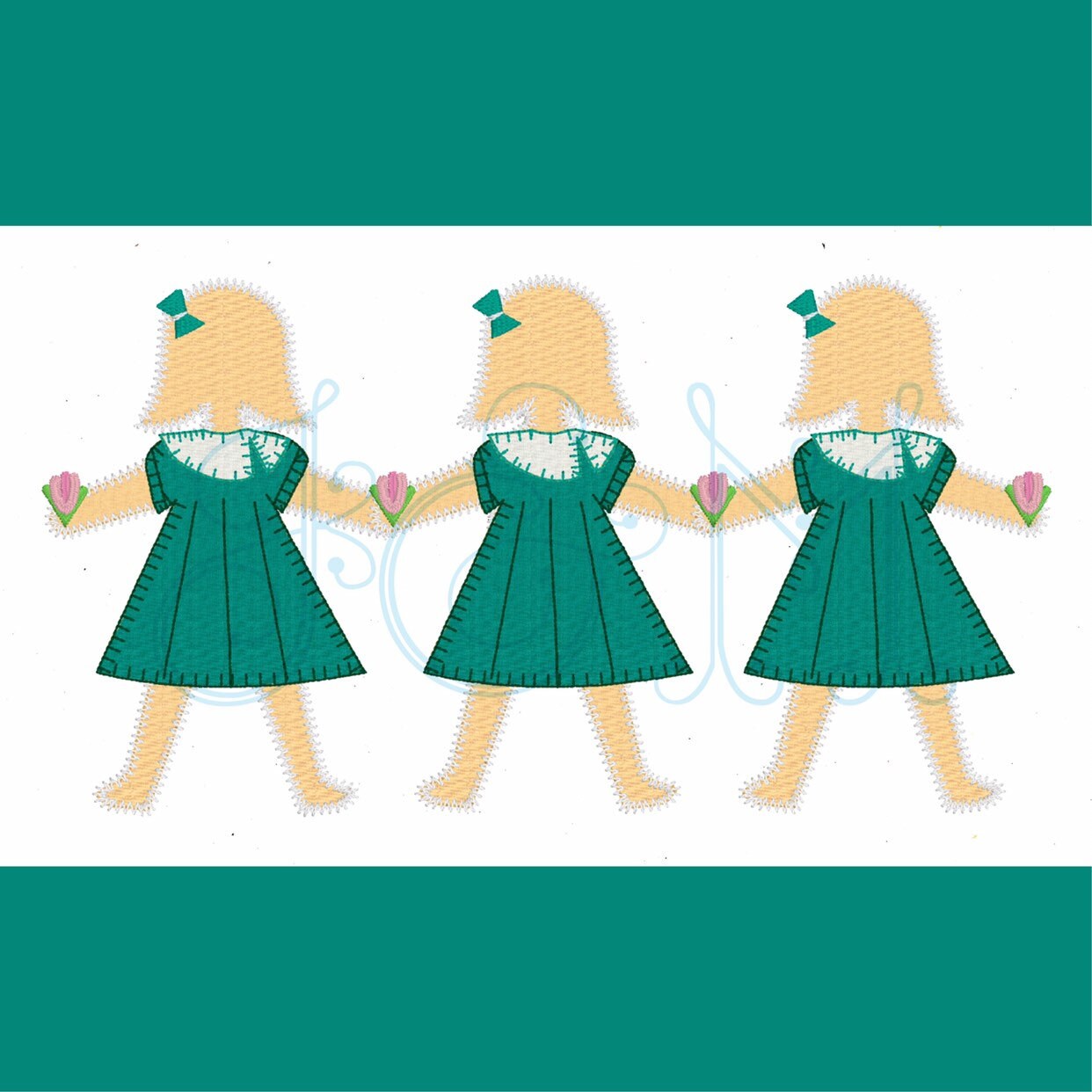 Proper Paper Doll Chain Teal Dress Blanket Stitch Applique | Etsy