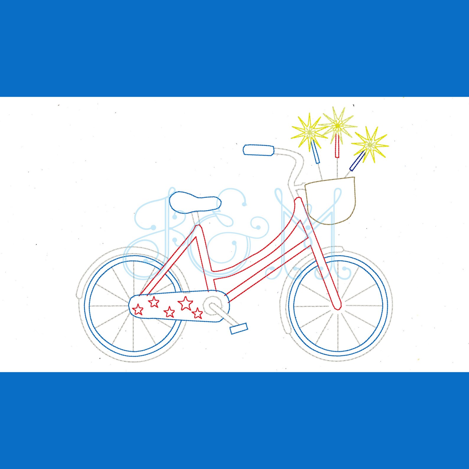 Fourth of July Bicycle Bike Firework Firecracker Bean Stitch Vintage ...