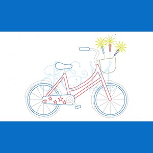 Fourth of July Bicycle Bike Firework Firecracker Bean Stitch Vintage ...