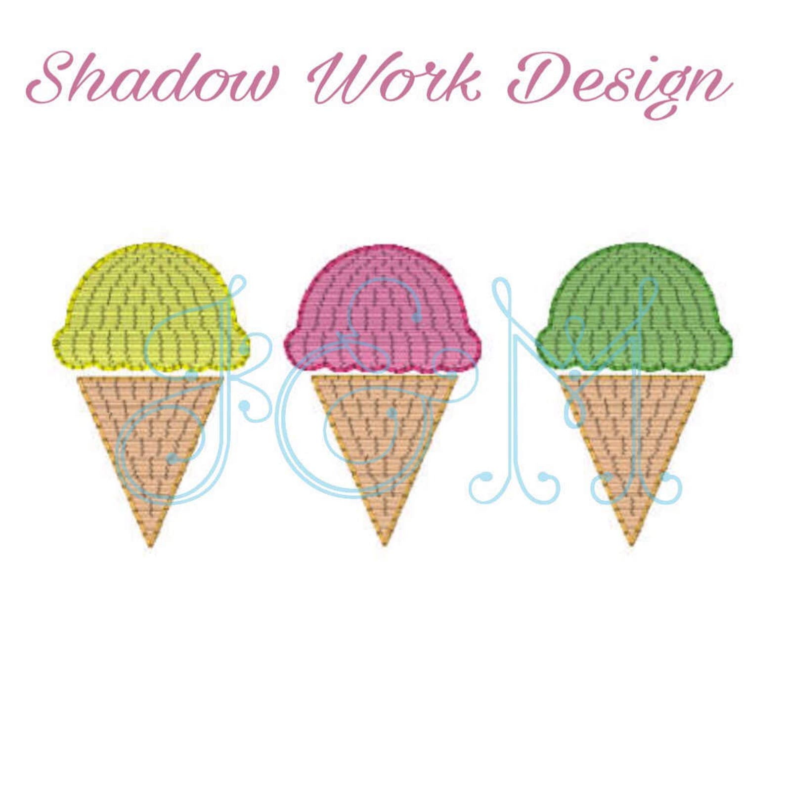 Shadow Work Ice Cream Cone Trio Vintage Style Embroidery - Etsy