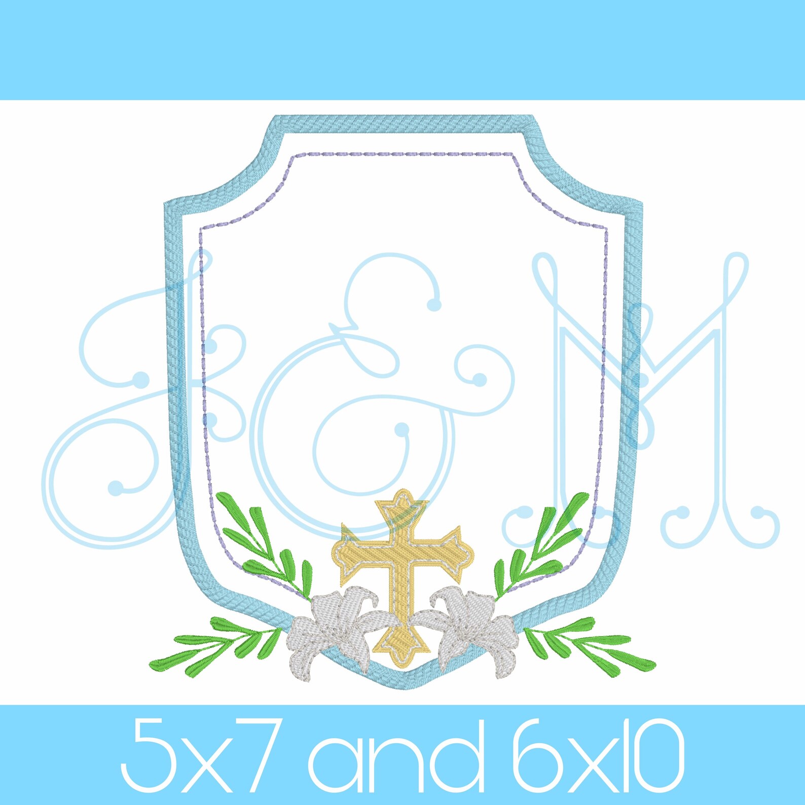 Easter Lilly and Cross Crest Monogram Frame Border Satin Stitch and ...