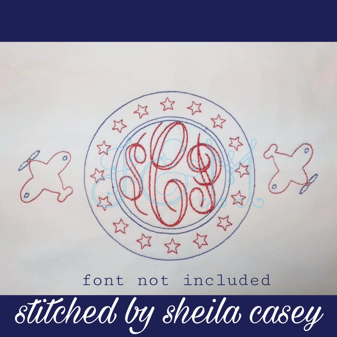 Airplane Monogram Frame Bean Stitch Sketch Outline Vintage Style ...