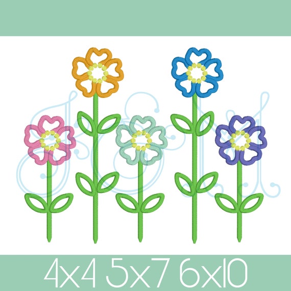 Simple Flower Line of 5 in a Row Satin Stitch Border Outline - Etsy