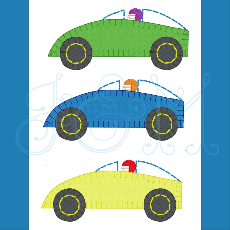 Race Car Trio Line Vintage Style Blanket Stitch Applique - Etsy