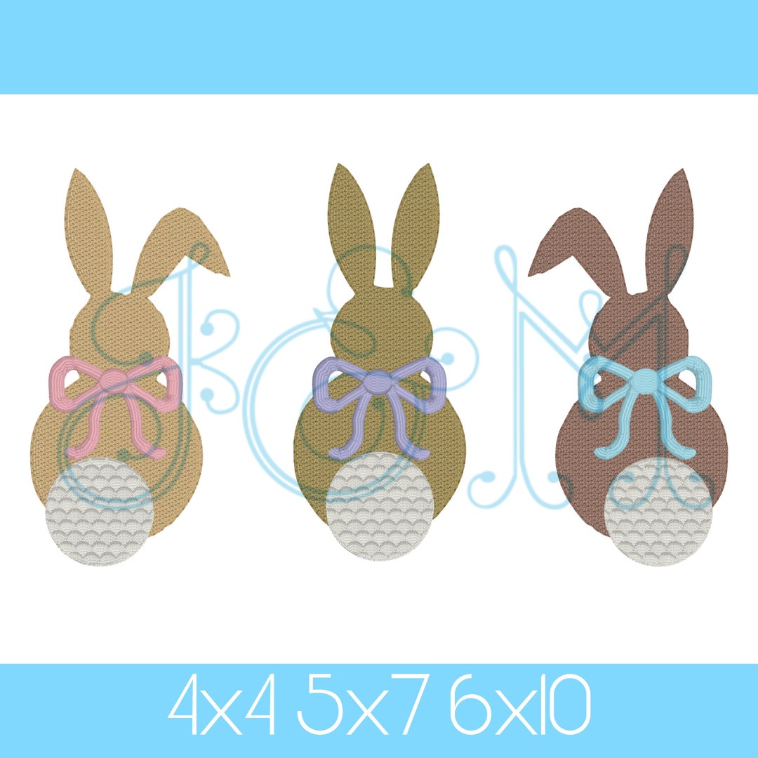 Girly Cottontail Easter Bunnies Line of Three Sketch Fill Bean Stitch ...