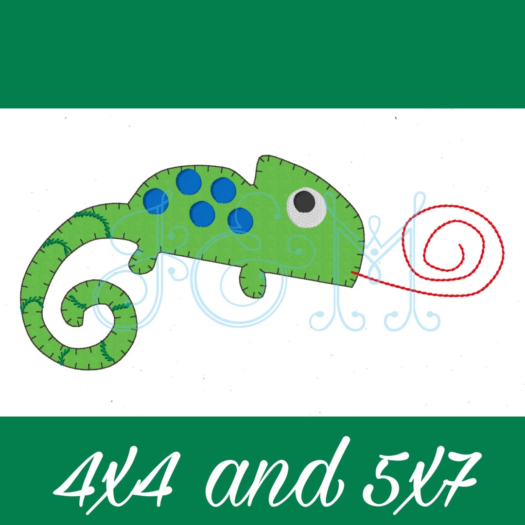 Chameleon Lizard Blanket Stitch Applique Vintage Style Machine ...