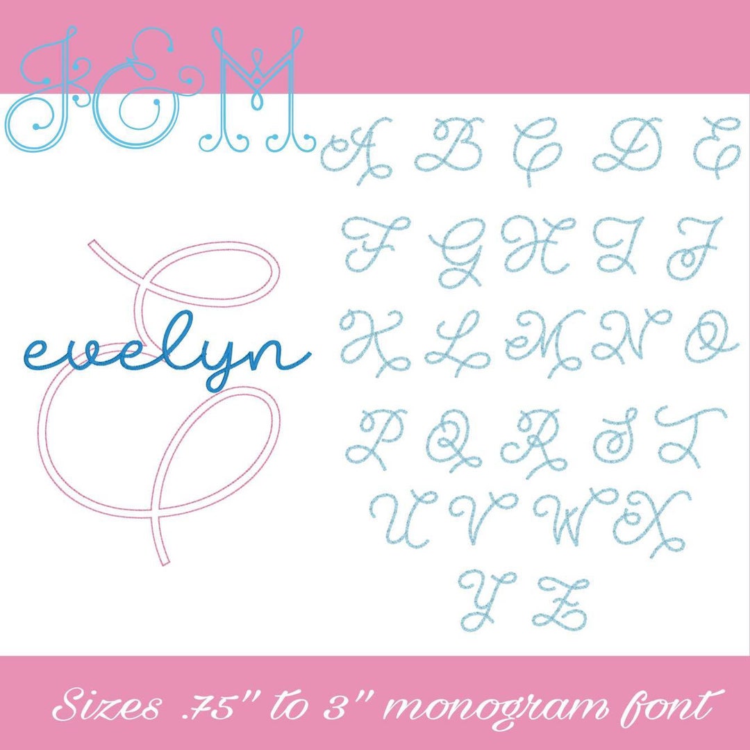 Evelyn Font Bean Stitch Running Stitch Script Monogram Font Vintage ...